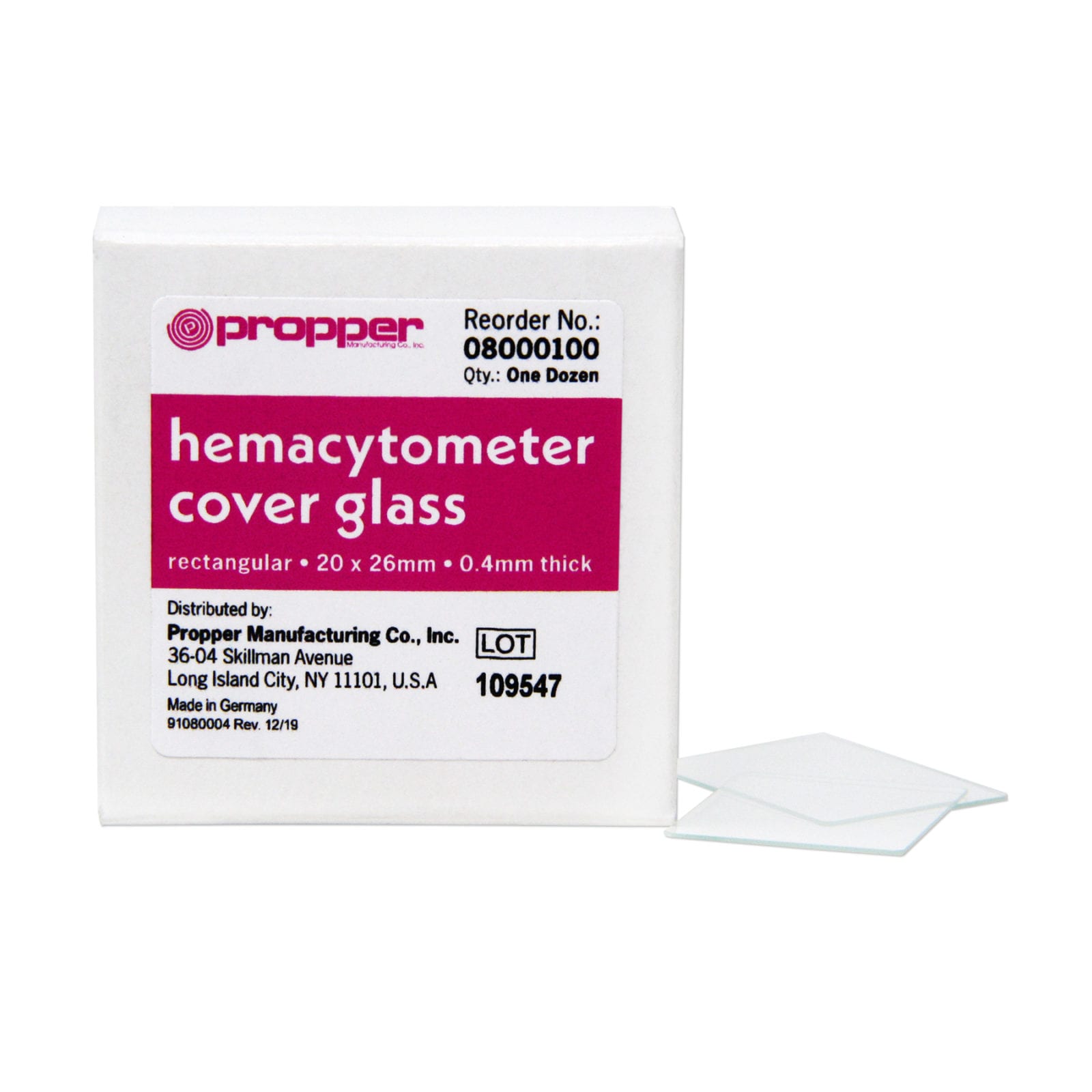 Hemacytometer Cover Glass, Propper Manufacturing Company
